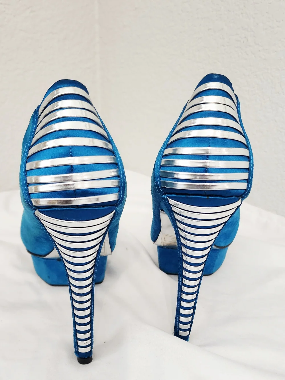 bebe | Shoes | Bebe Blue Suede Peeptoe Platform Heels With Silver Toe ...